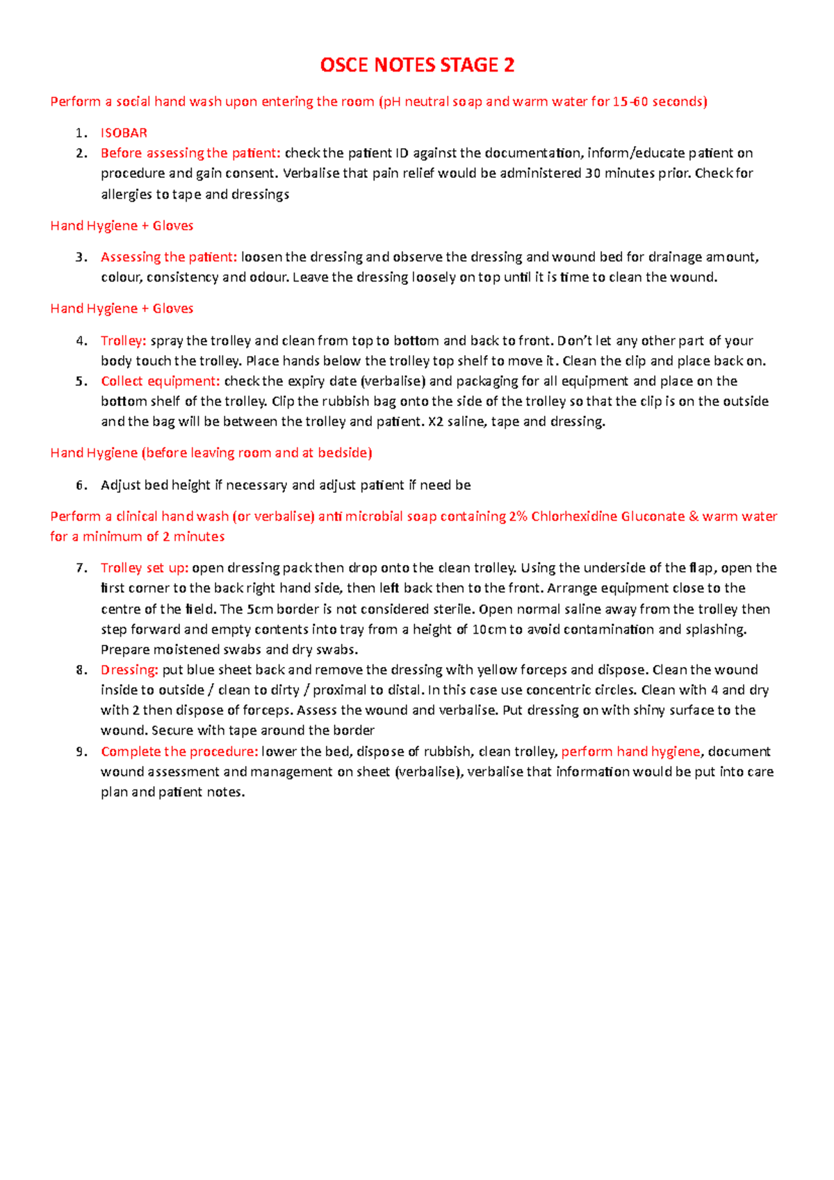 Stage 2 OSCE notes - OSCE NOTES STAGE 2 Perform a social hand wash upon ...
