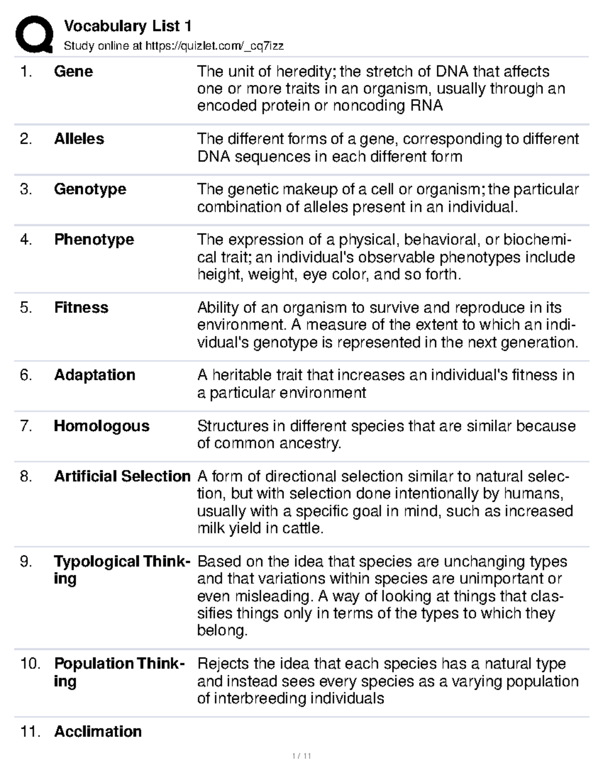 Biol 1620 Vocabulary List 1 - Study online at quizlet/_cq7izz Gene The ...