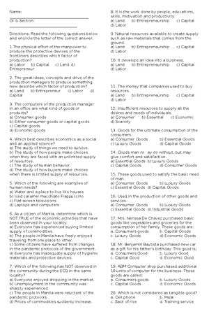 Answer Sheet Module 5 - ANSWER SHEET MODULE 5 Name