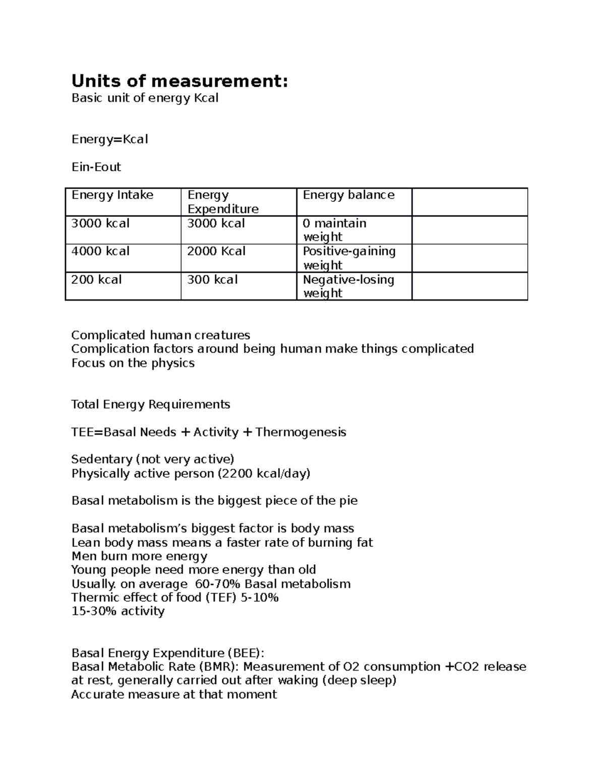 Units of measurement - Units of measurement: Basic unit of energy Kcal ...