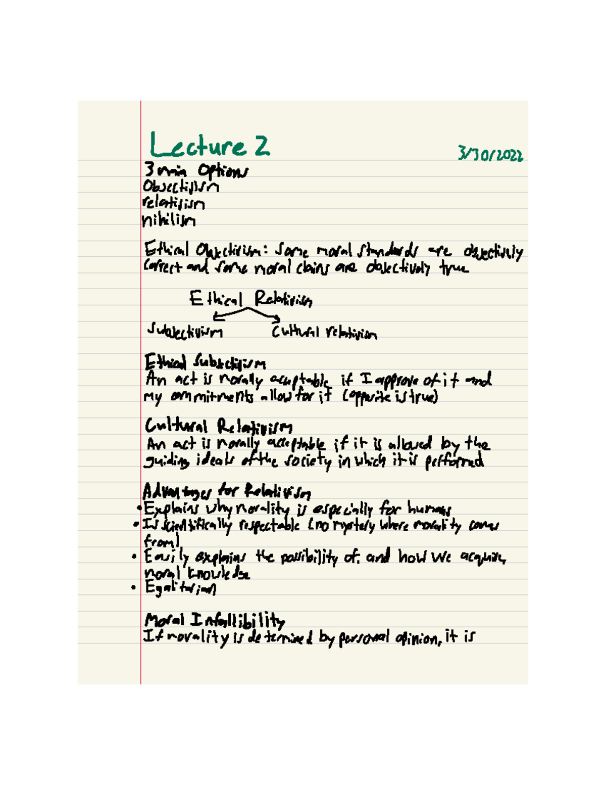 Phil4 Lec2 Lecture 2 Notes Lecture 2 313012022 3 Main Options Obsectijisn Relativism 