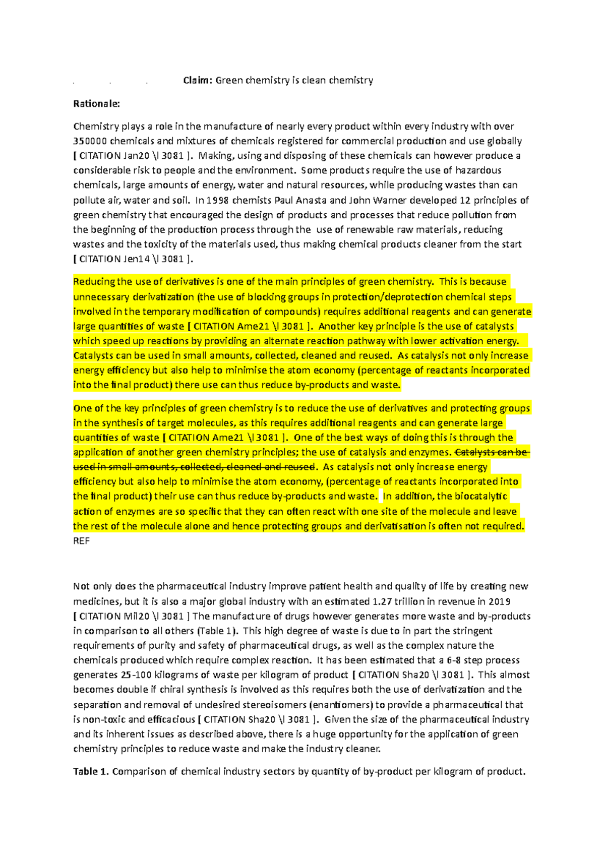 Green Chemistry exemplar - Claim: Green chemistry is clean chemistry ...