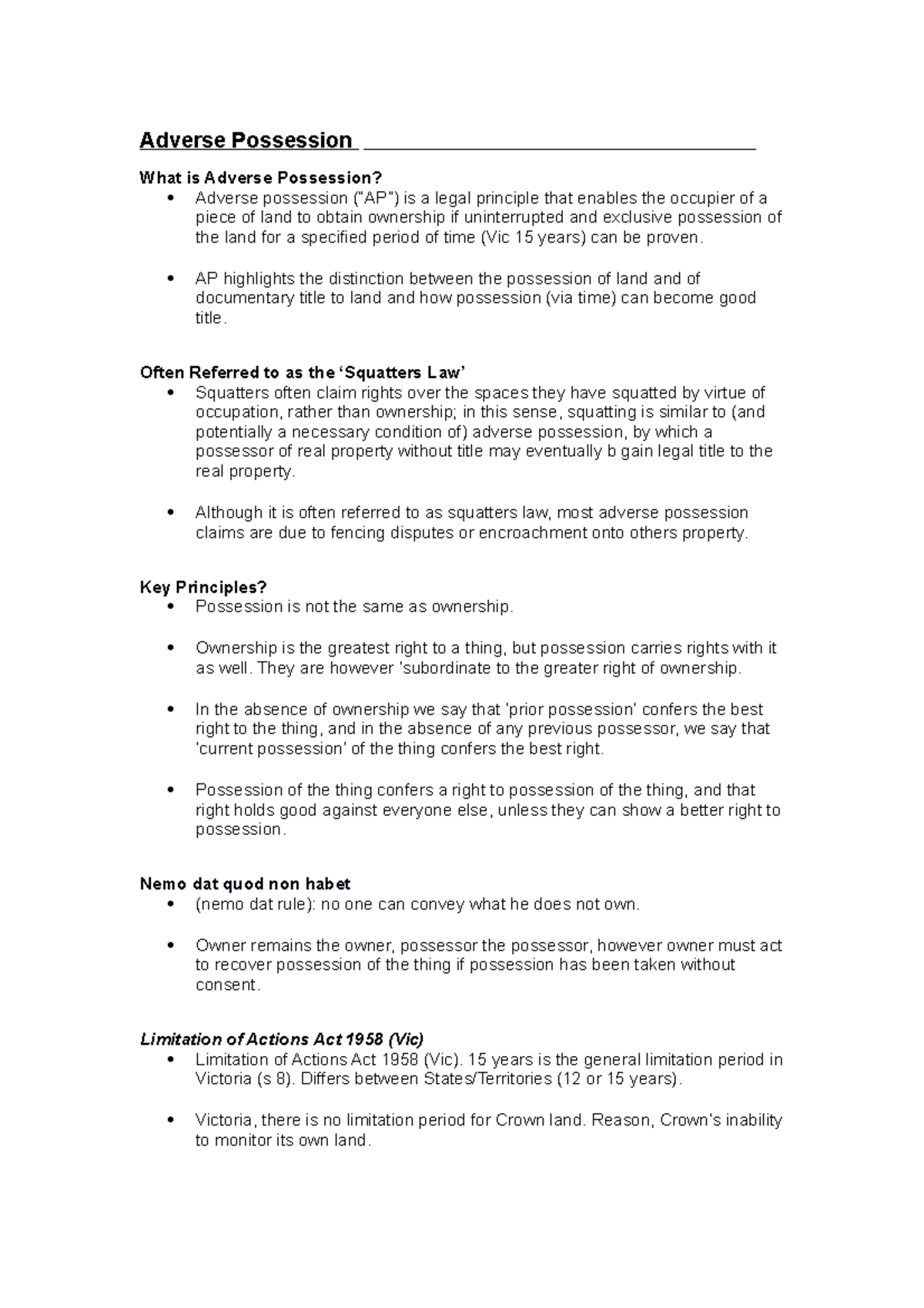 Real Property Exam Notes - Adverse Possession What is Adverse ...