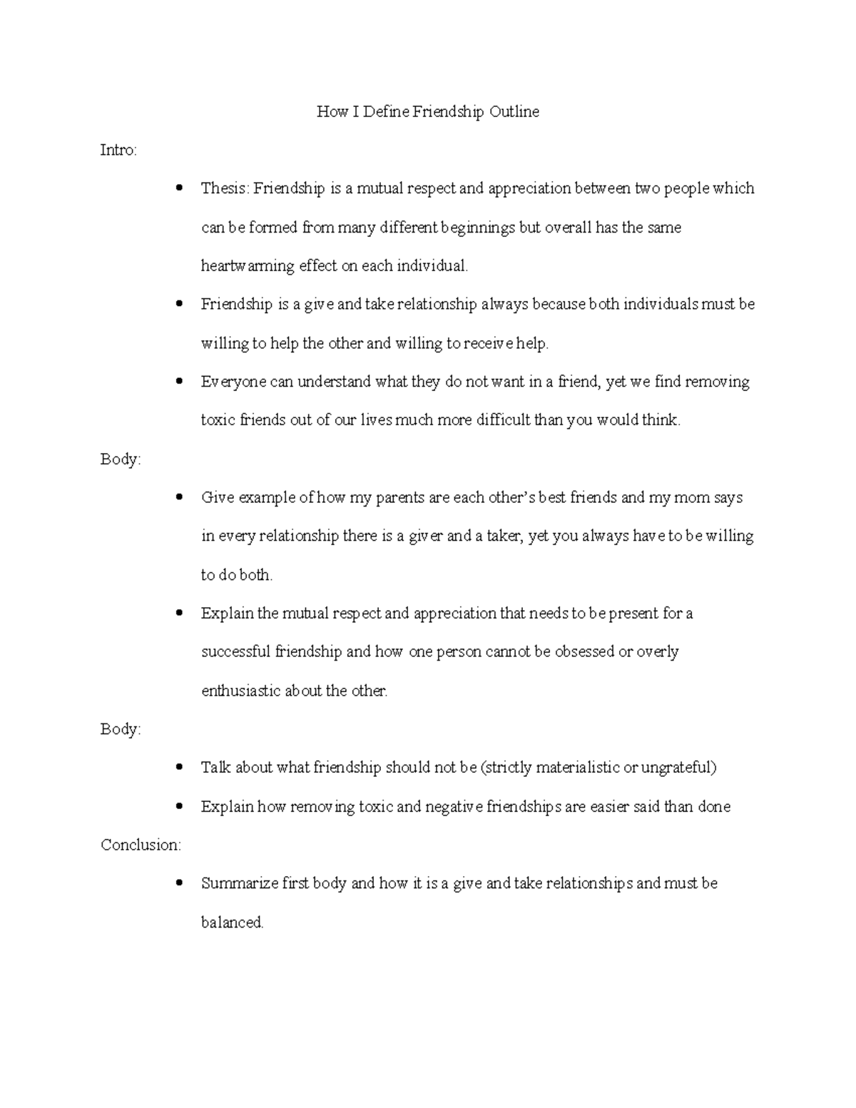 How I Define Friendship Outline - How I Define Friendship Outline Intro ...