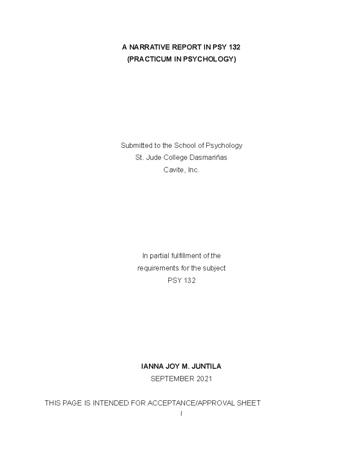 A Narrative Report IN PSY 132 - BS Psychology - Studocu