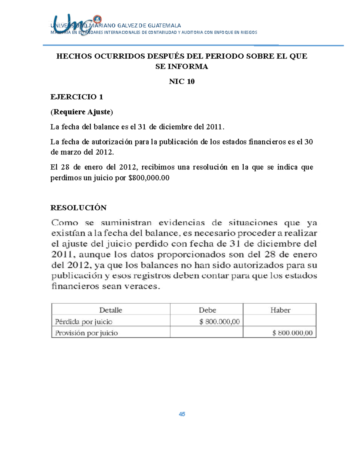 Ejemplo NIC 10 - CASO PRÁCTICO DE LA NIC 10 - UNIVERSIDAD MARIANO ...