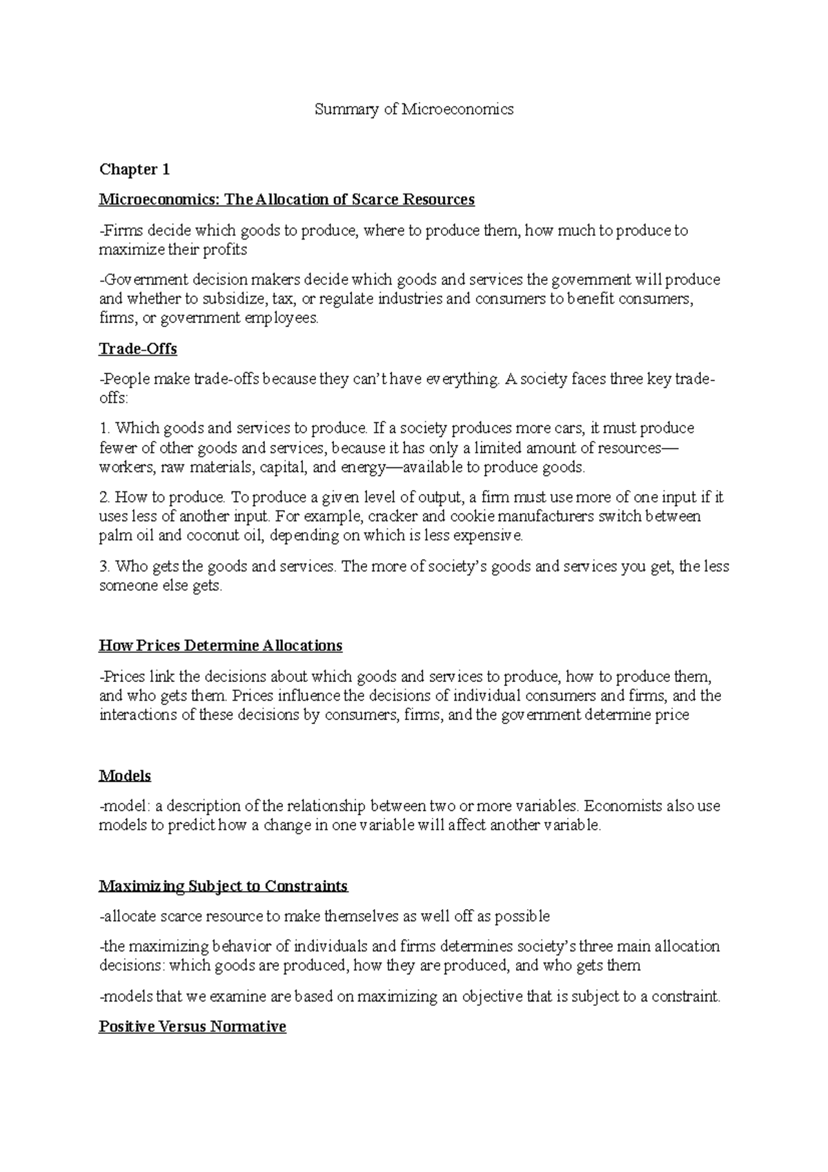Summary of microeconomics - Summary of Microeconomics Chapter 1 ...