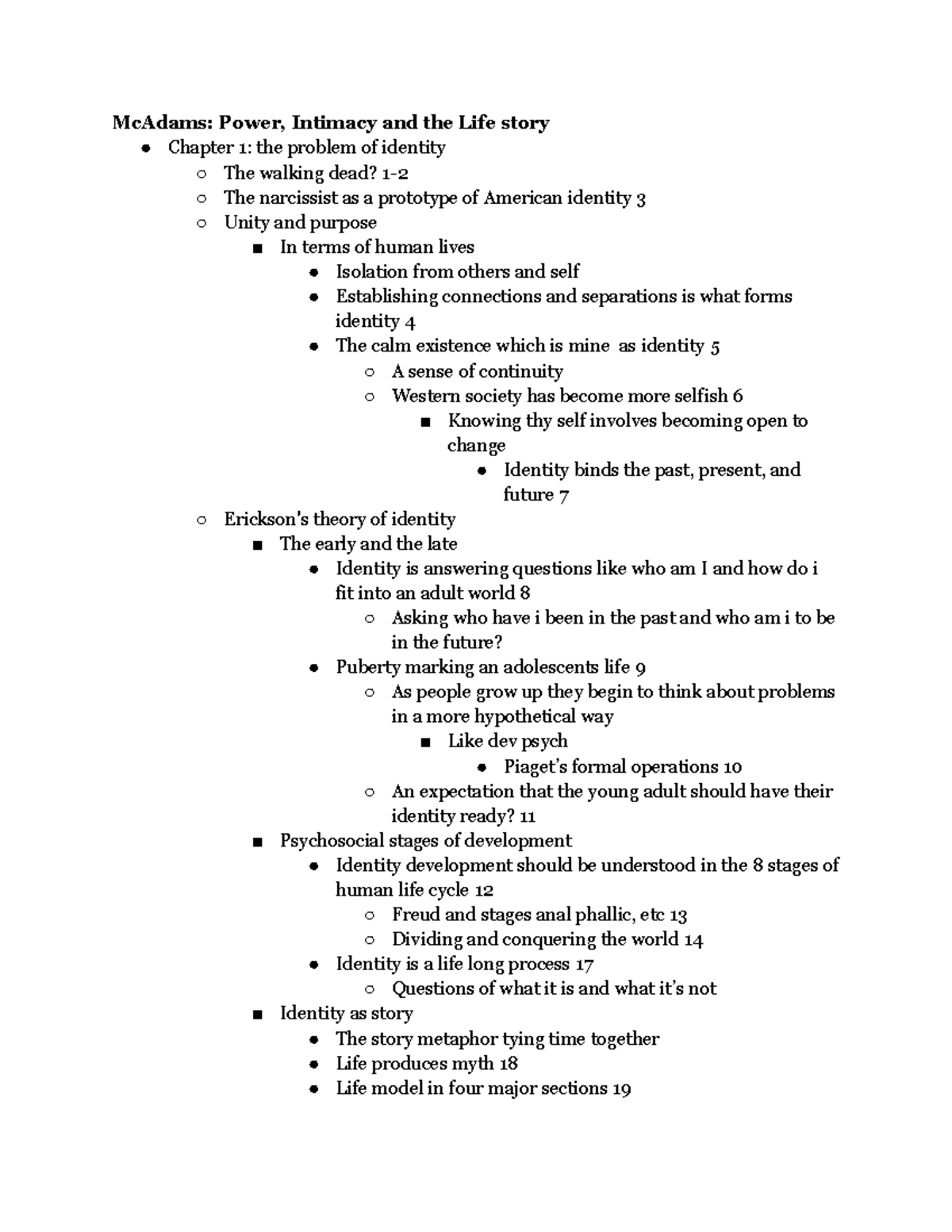 Psych 330 Week 5 Notes - McAdams' Power, Intimacy and the Life story ...