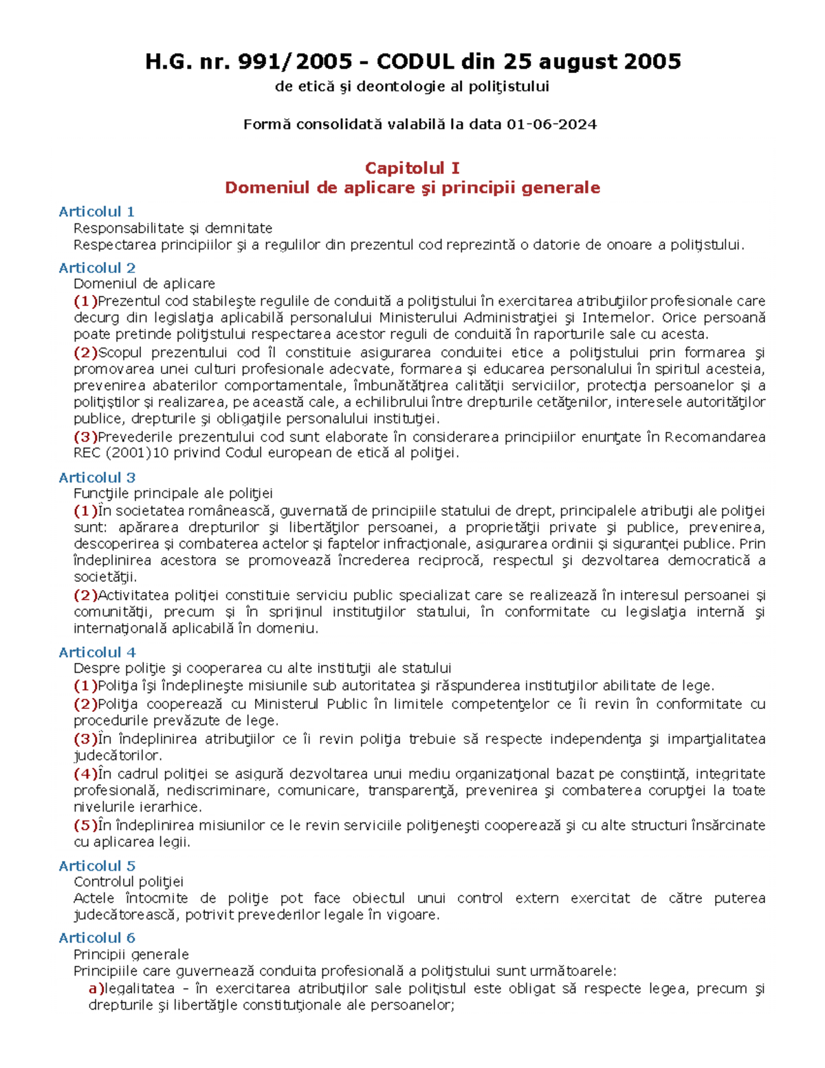 Codul DE Etica H.G 991 2005 - H. nr. 991/2005 - CODUL din 25 august ...