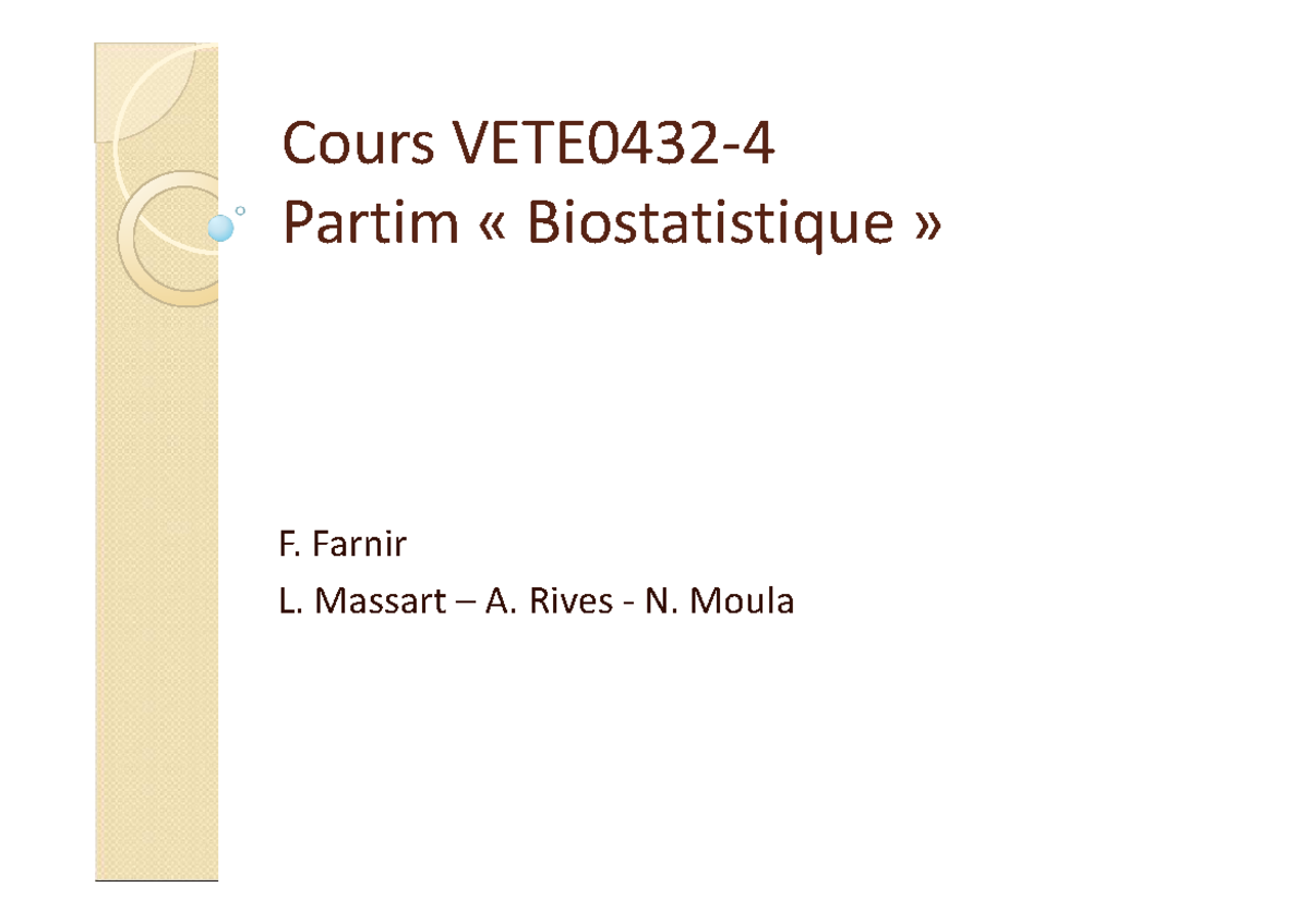 Cours 1 Biostatistique - Cours VETE0432- Partim « Biostatistique » F ...