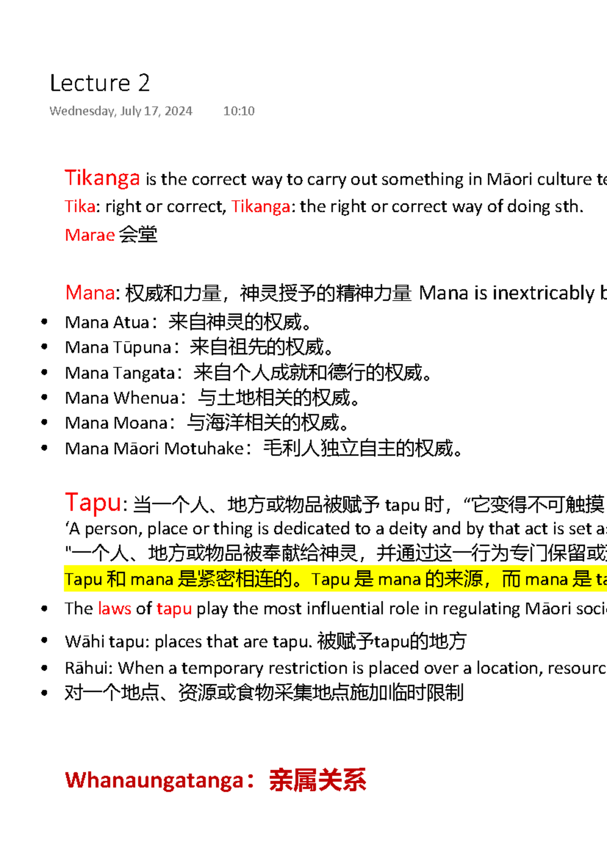 Lecture 2 - note - Tikanga is the correct way to carry out something in ...