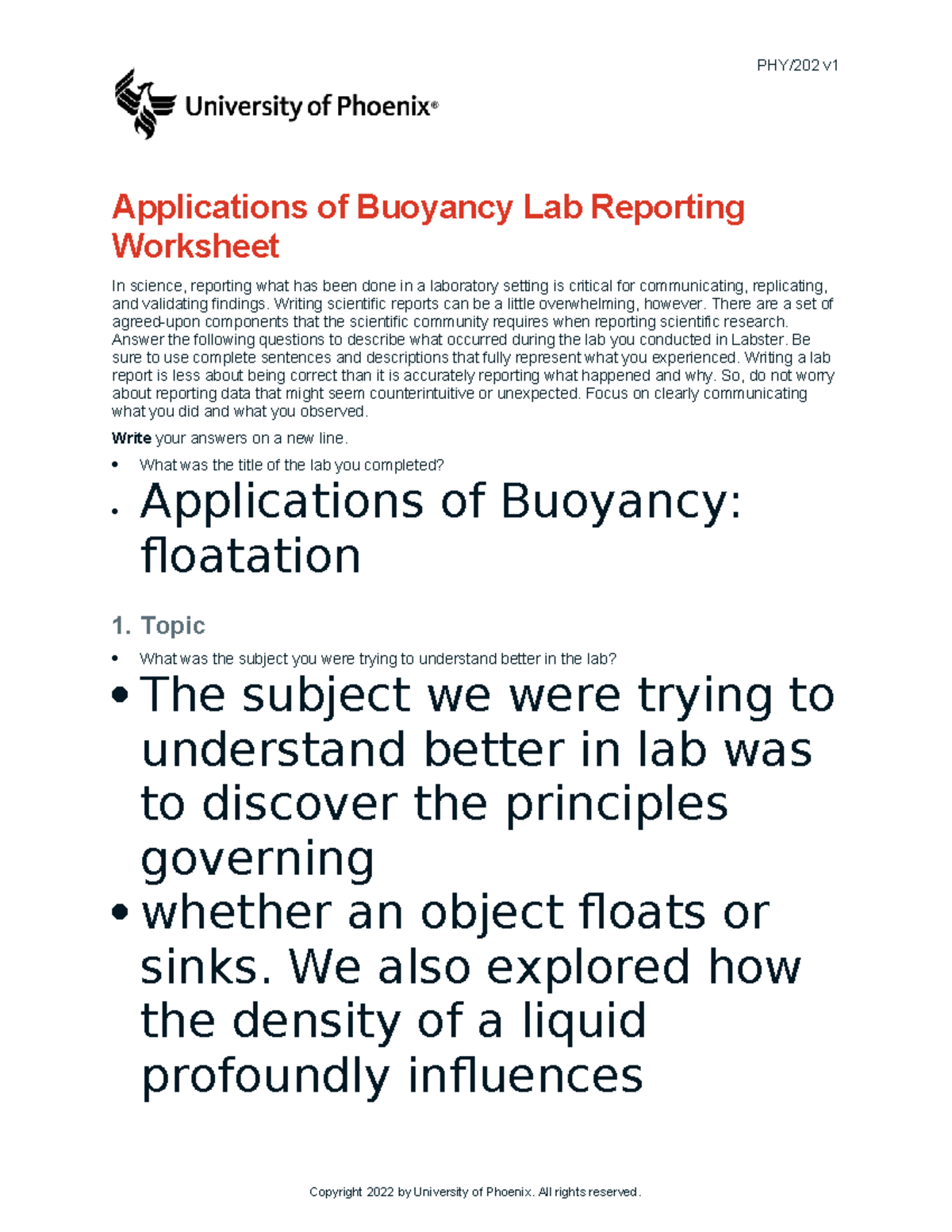 Phy202 v1 wk1 applications of buoyancy lab report observational - PHY ...