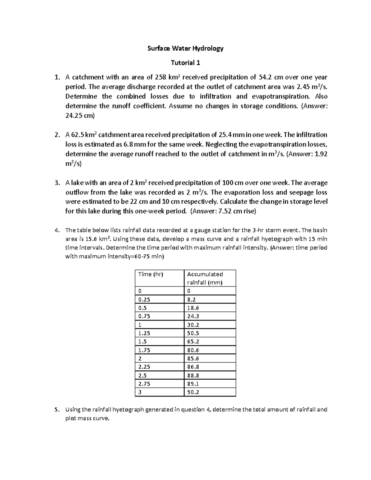 Tutorial 1 - Surface Water Hydrology Tutorial 1 1. A catchment with an ...