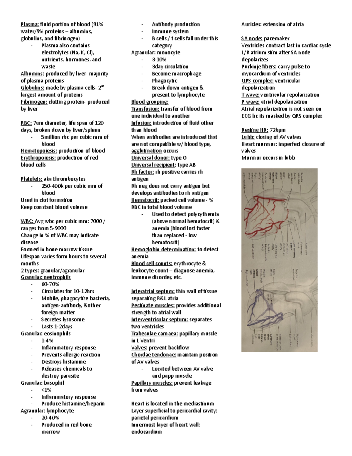 Lab exam 1 cheat sheet - Plasma: fluid portion of blood (91% water/9% ...