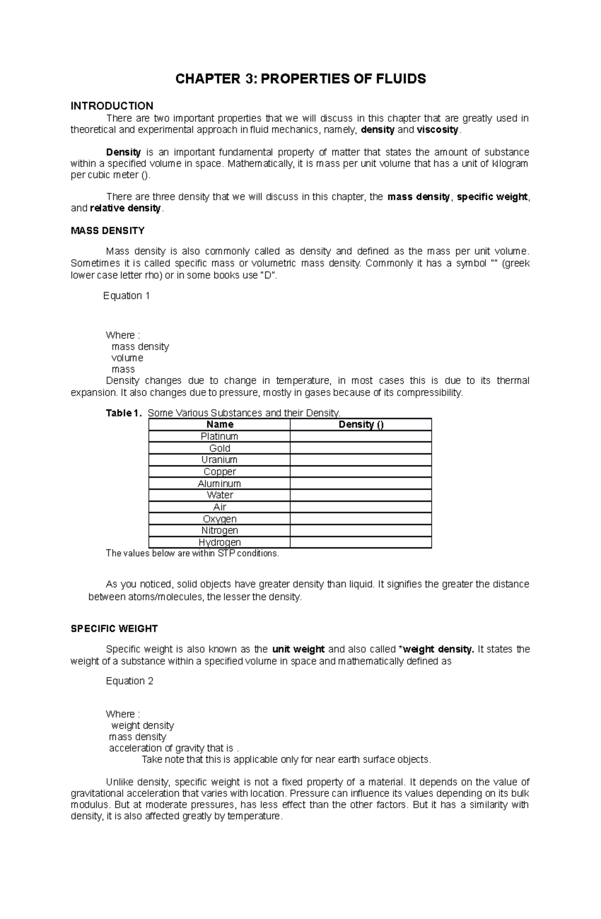 Chapter 3 Properties OF Fluids - CHAPTER 3: PROPERTIES OF FLUIDS ...
