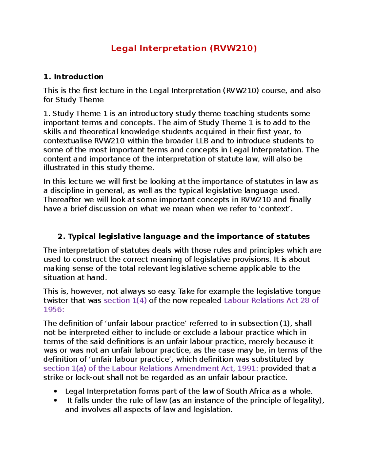 Legal Interpretation Notes - Legal Interpretation (RVW210) 1 ...
