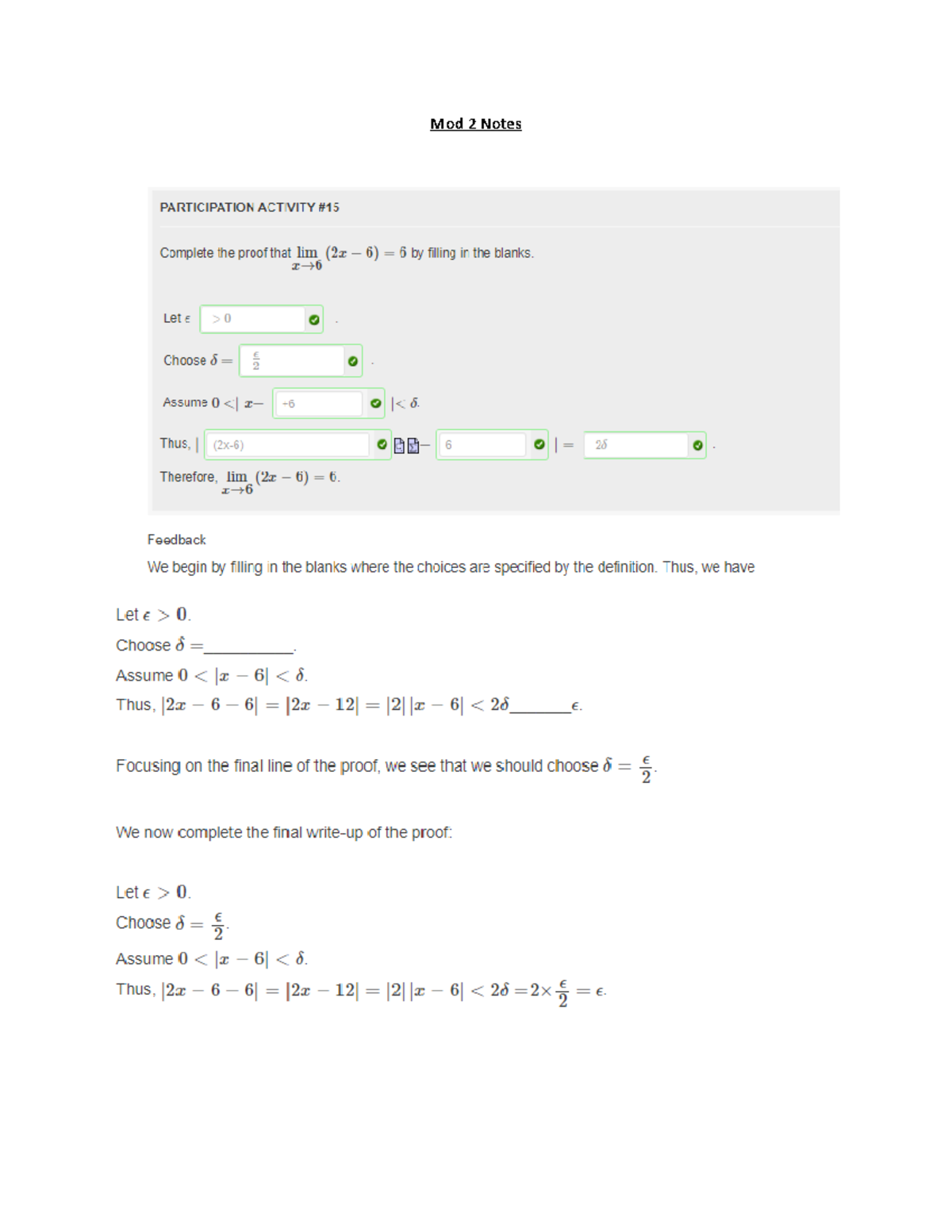 Mod 2 Notes - MAT225 - Mod 2 Notes Proving a Statement about a limit ...
