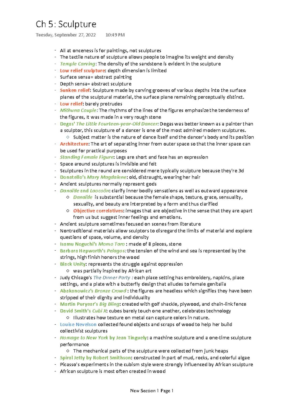 Ch 5 Sculpture - Textbook notes from Exploration of the Arts - All at ...