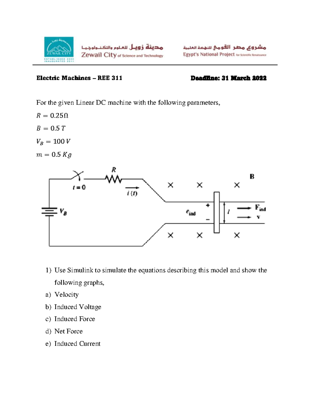 REE 311 - Assignment 2 - Advanced Electric Circuits - Electric Machines – REE 311 Deadline: 31 ...