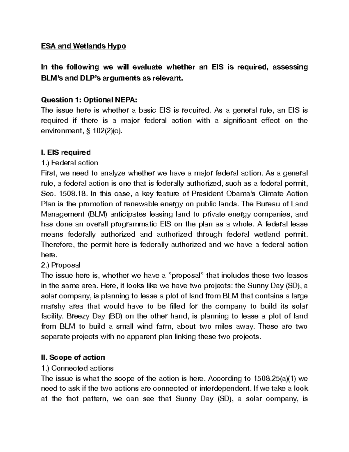 ESA and Wetlands Hypo Assignment - ESA and Wetlands Hypo In the ...