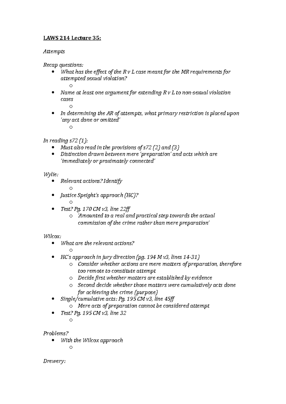 LAWS 214 Lecture 35 - LAWS 214 Lecture 35: Attempts Recap questions ...