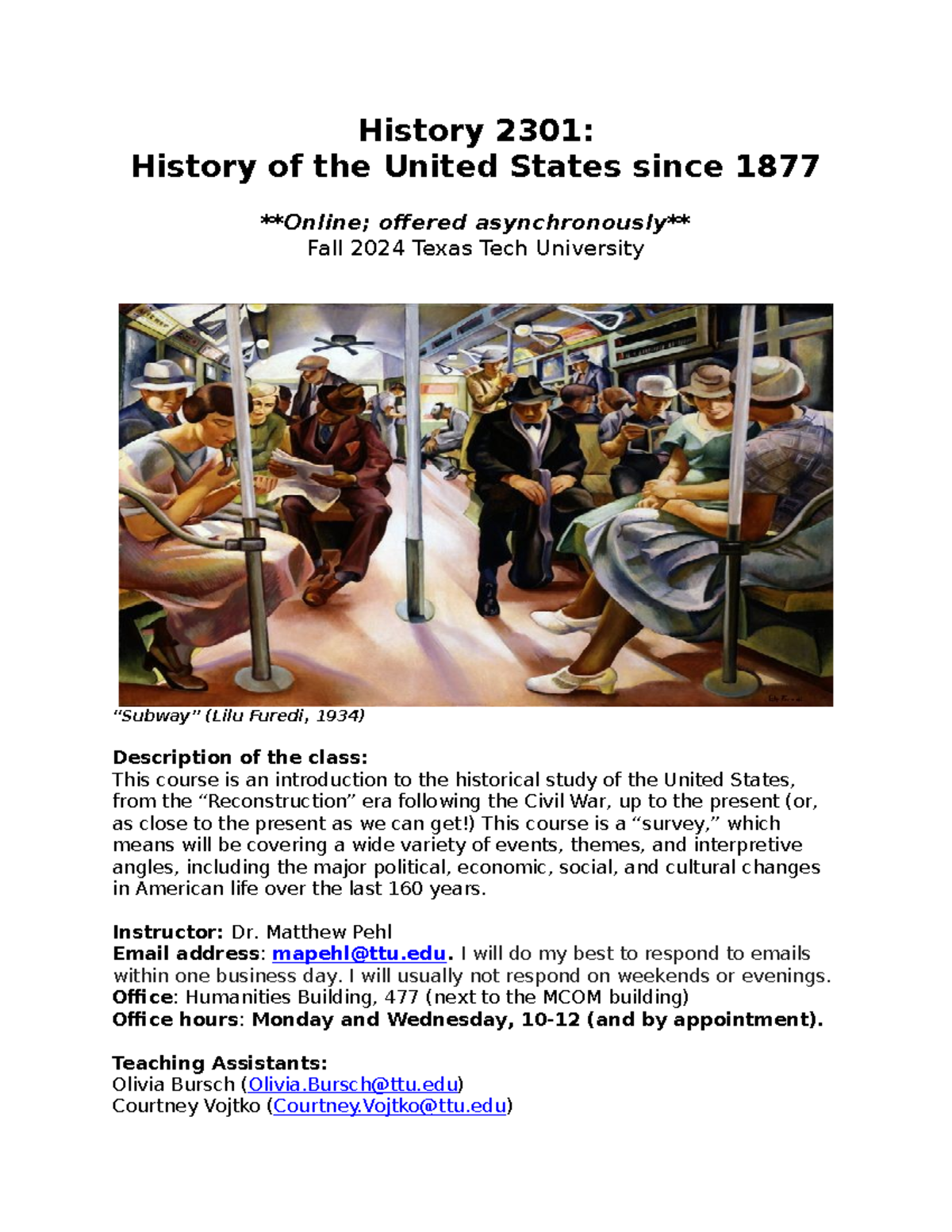 History 2301, Online Fall 2024 - History 2301: History of the United ...