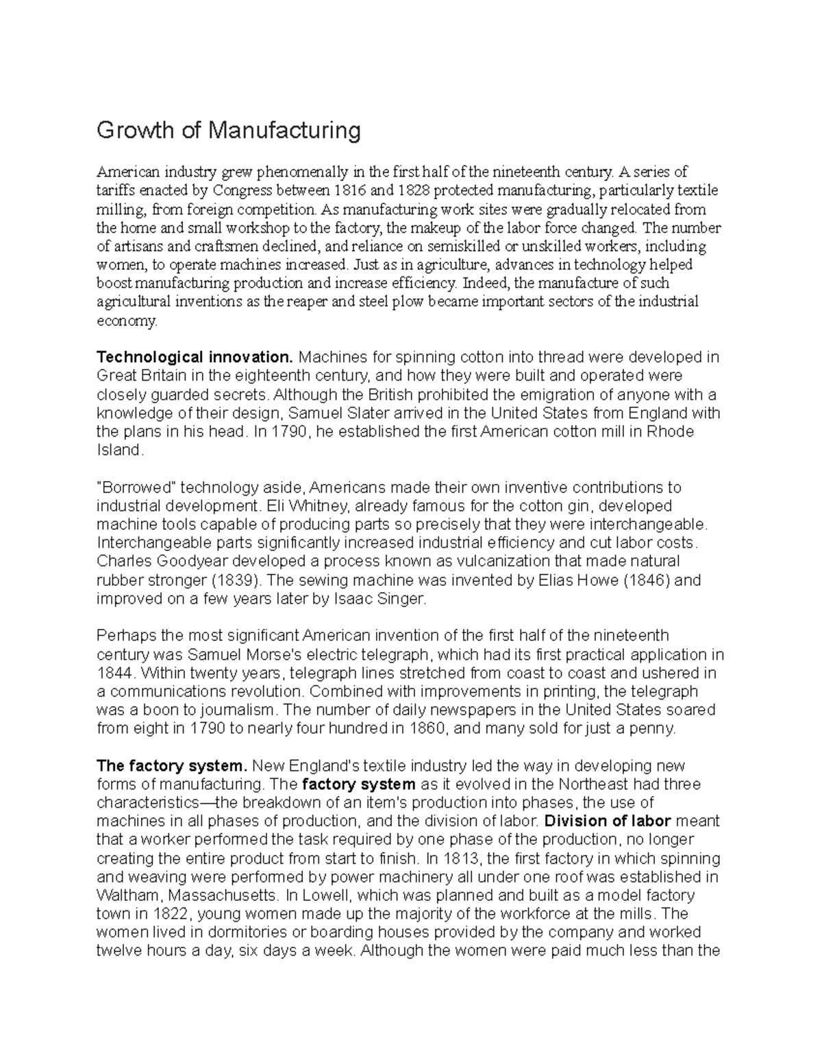 Economic growth developement - Growth of Manufacturing American ...