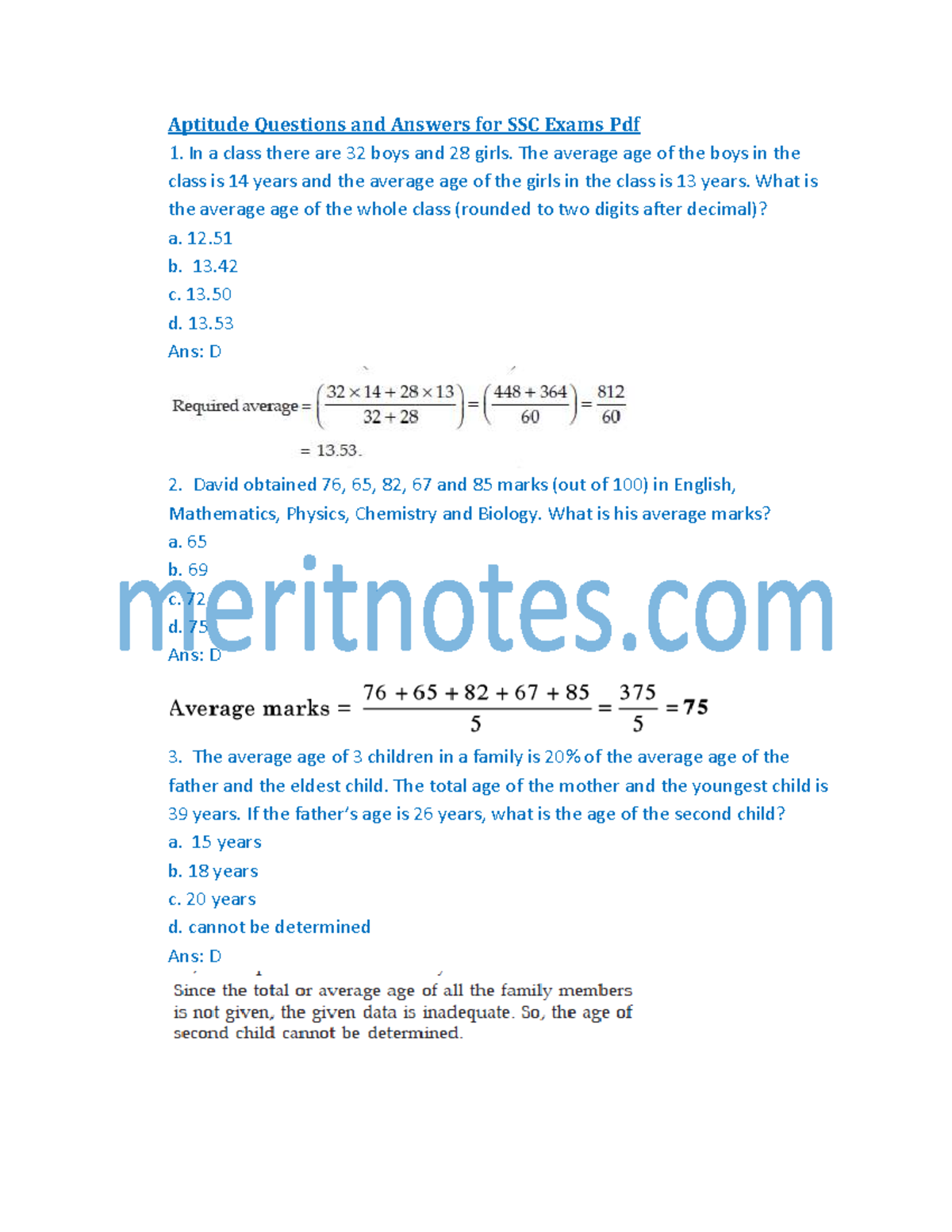 Aptitude questions ssc exams - Aptitude Questions and Answers for SSC ...