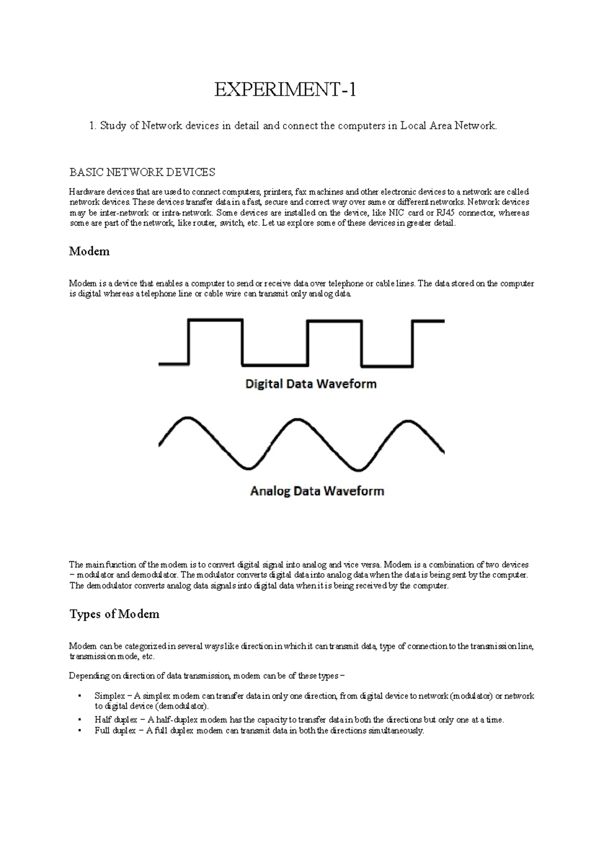 Cn - computer networks -lab - EXPERIMENT- 1. Study of Network devices ...