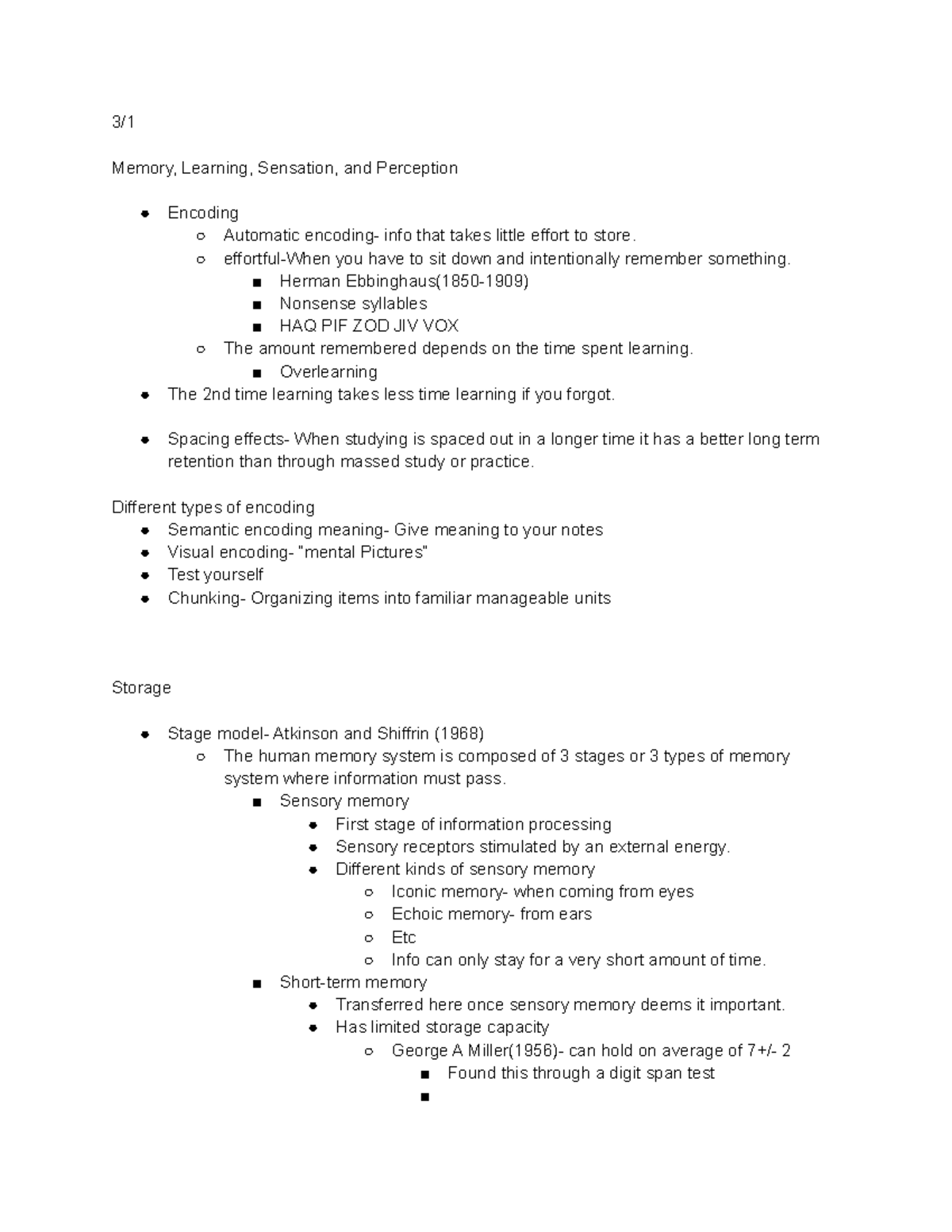 Psych 100 Notes - 3/ Memory, Learning, Sensation, and Perception ...