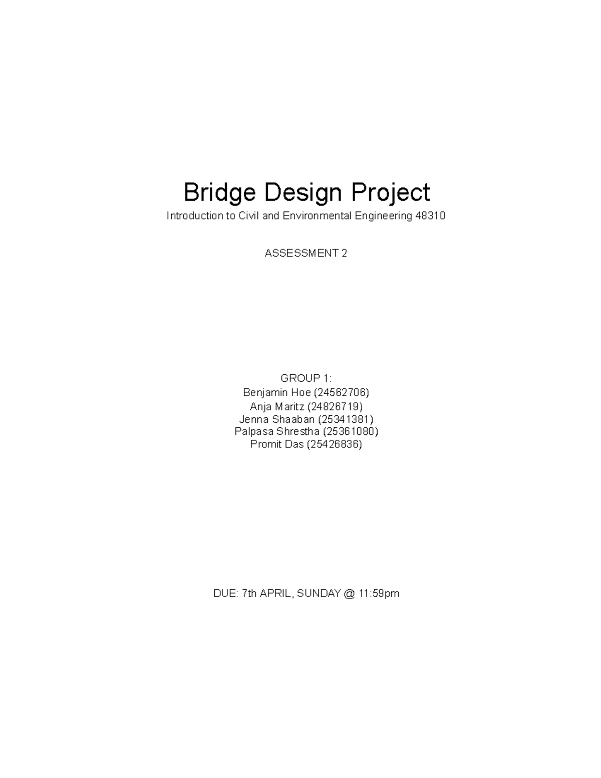 Intro to civil and environmental Enginnering Assignment - Bridge Design ...