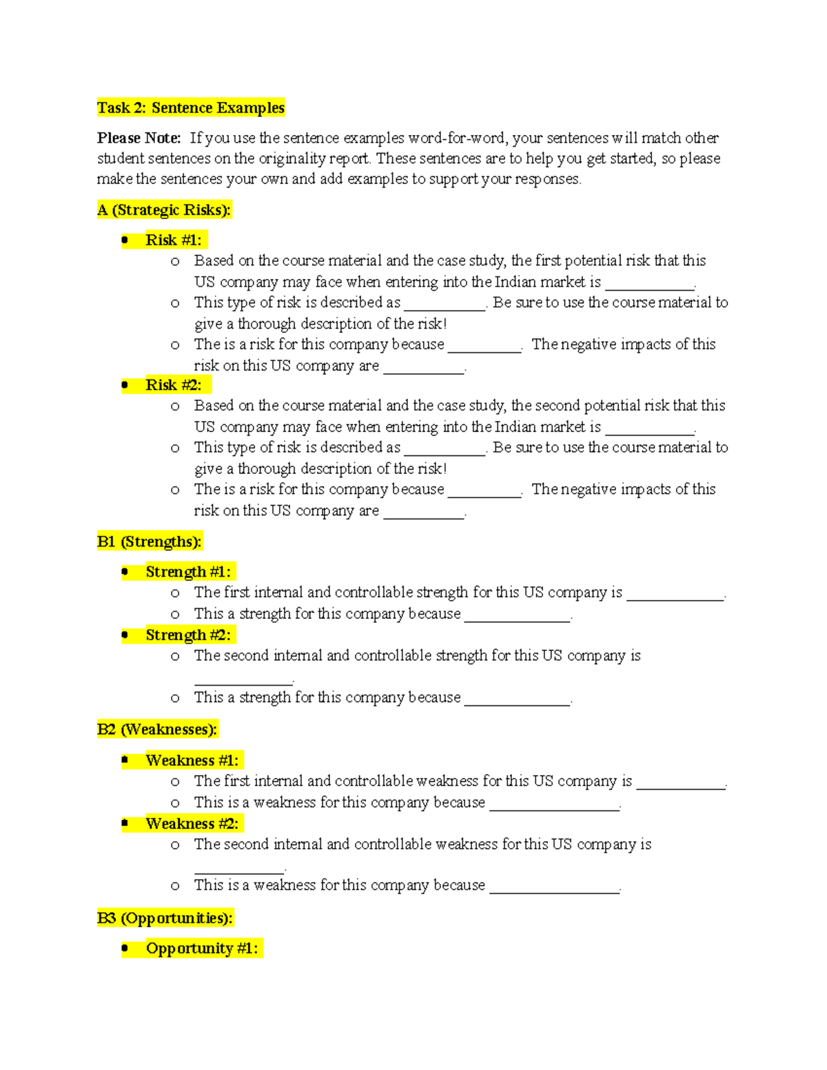 Task 2 Sentence Examples - Task 2: Sentence Examples Please Note: If ...