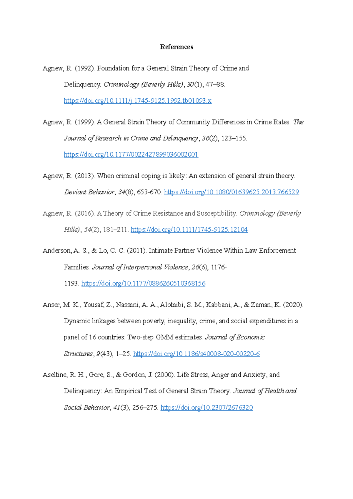 Strain Theory reference list - References Agnew, R. (1992). Foundation ...
