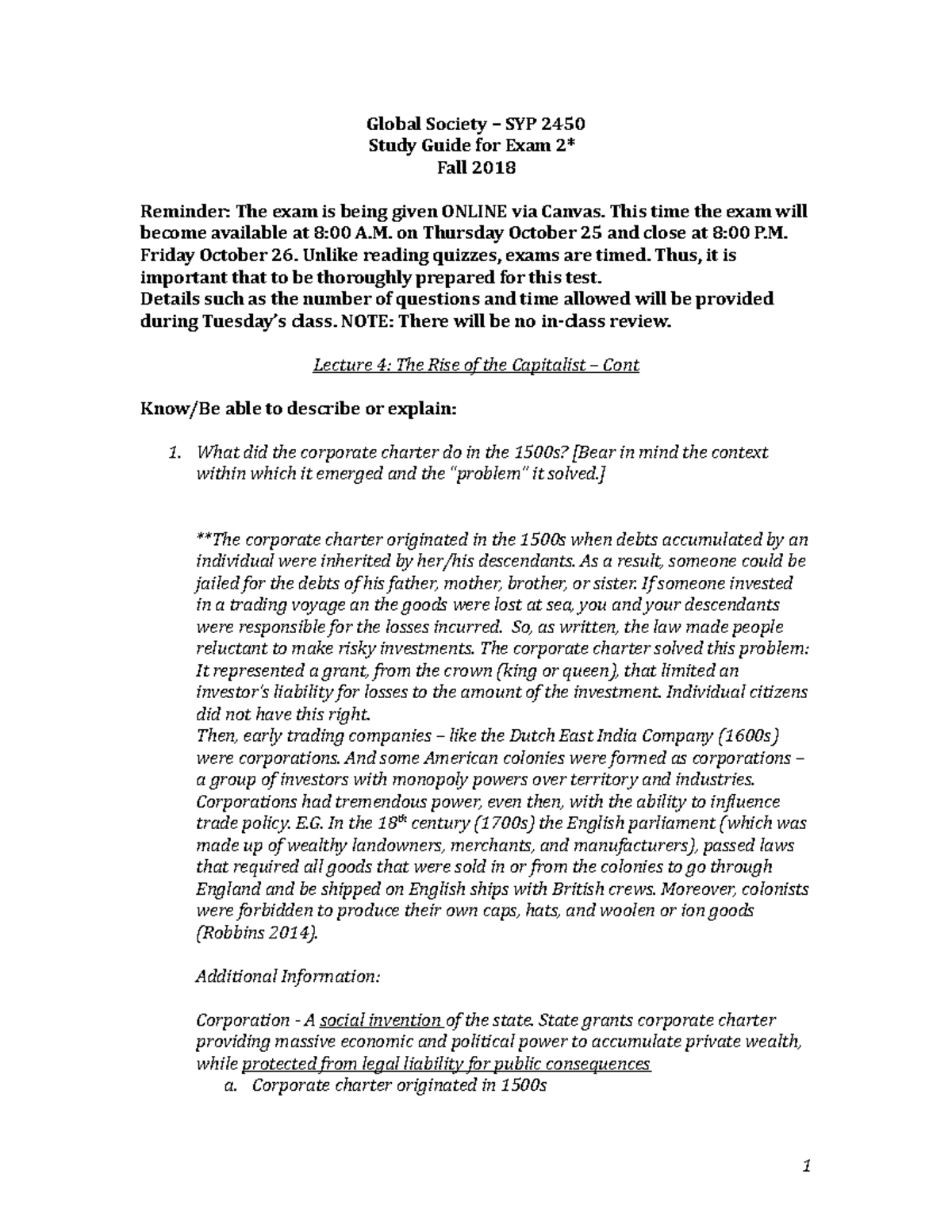 Global Soc Study Guide Exam 2 F18 - Global Society – SYP 2450 Study ...