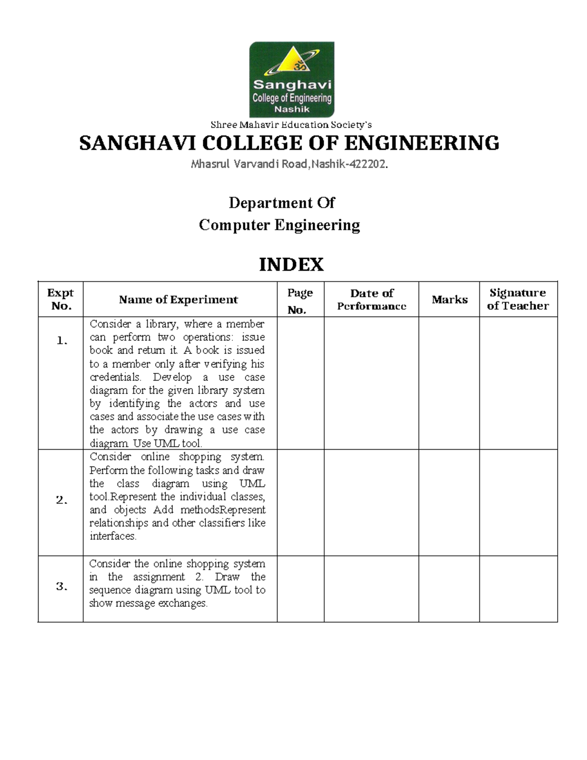 Sma Index - Shree Mahavir Education Society’s SANGHAVI COLLEGE OF ...