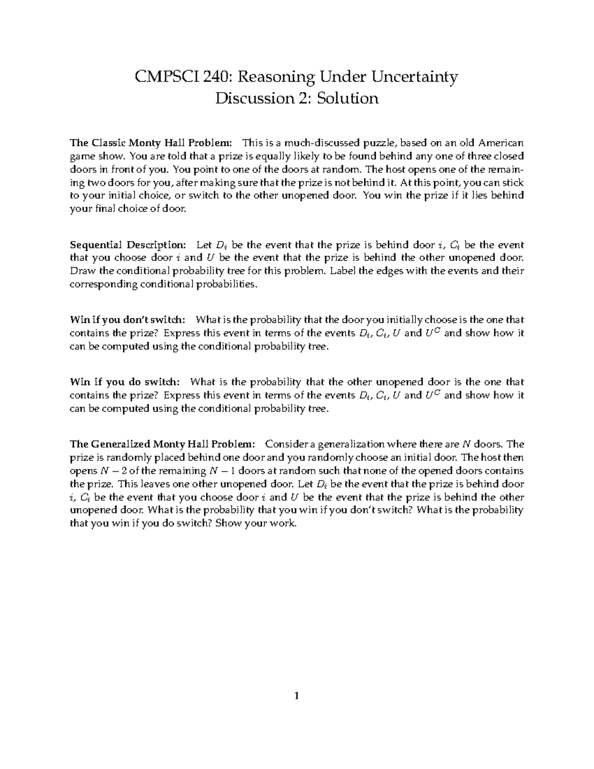 Disc2-solutions - Discussion solution for Week 2 - CMPSCI 240: Reasoning Under Uncertainty - Studocu