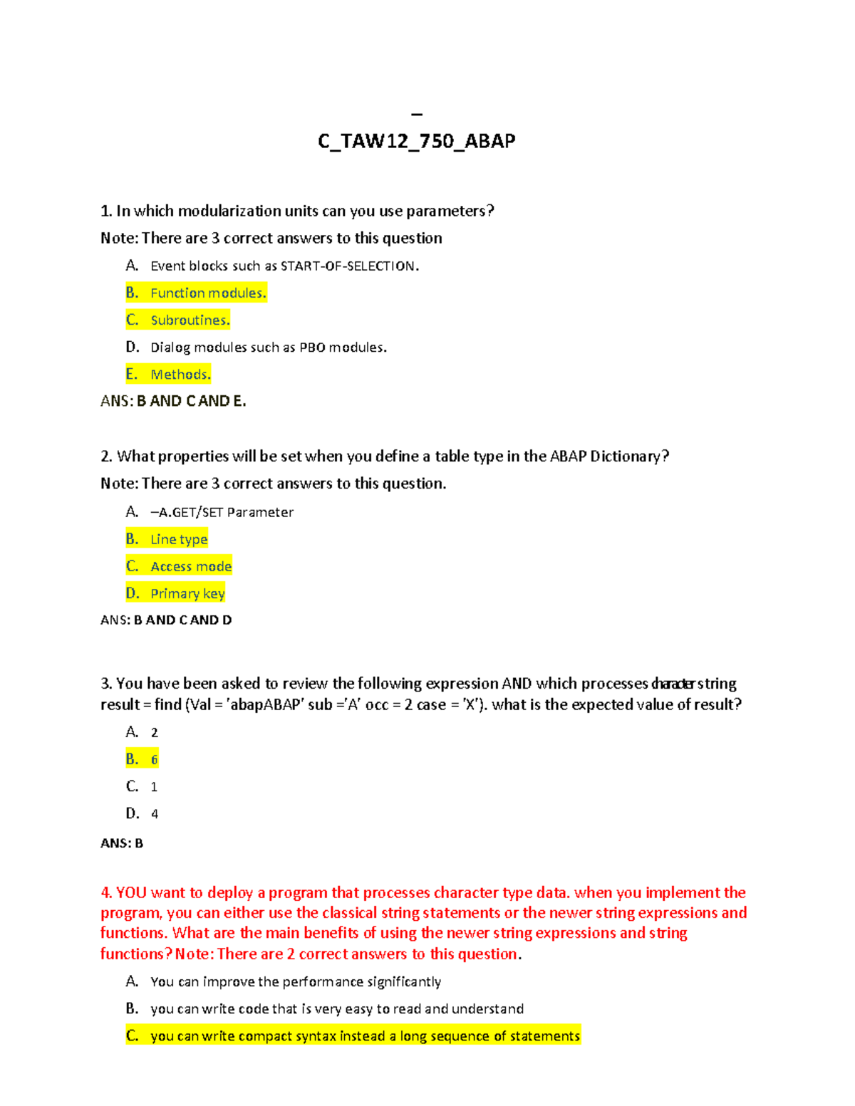 Sap Abap Interviw Questions C Taw12 750 Abap 1 In Which Modularization Units Can You Use