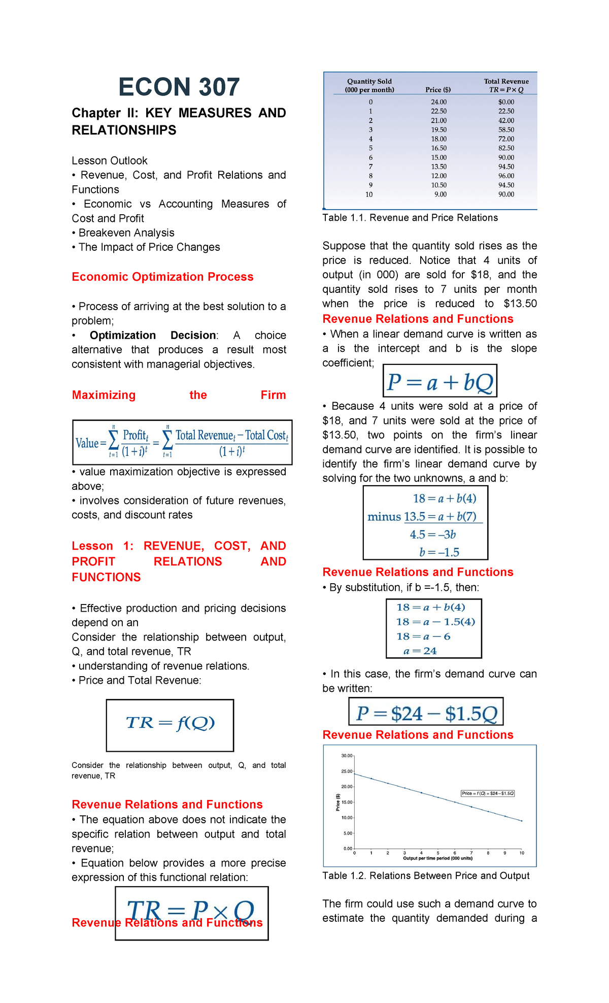 ECON 307 Chapter 2 - Lesson 1 - ECON 307 Chapter II: KEY MEASURES AND ...