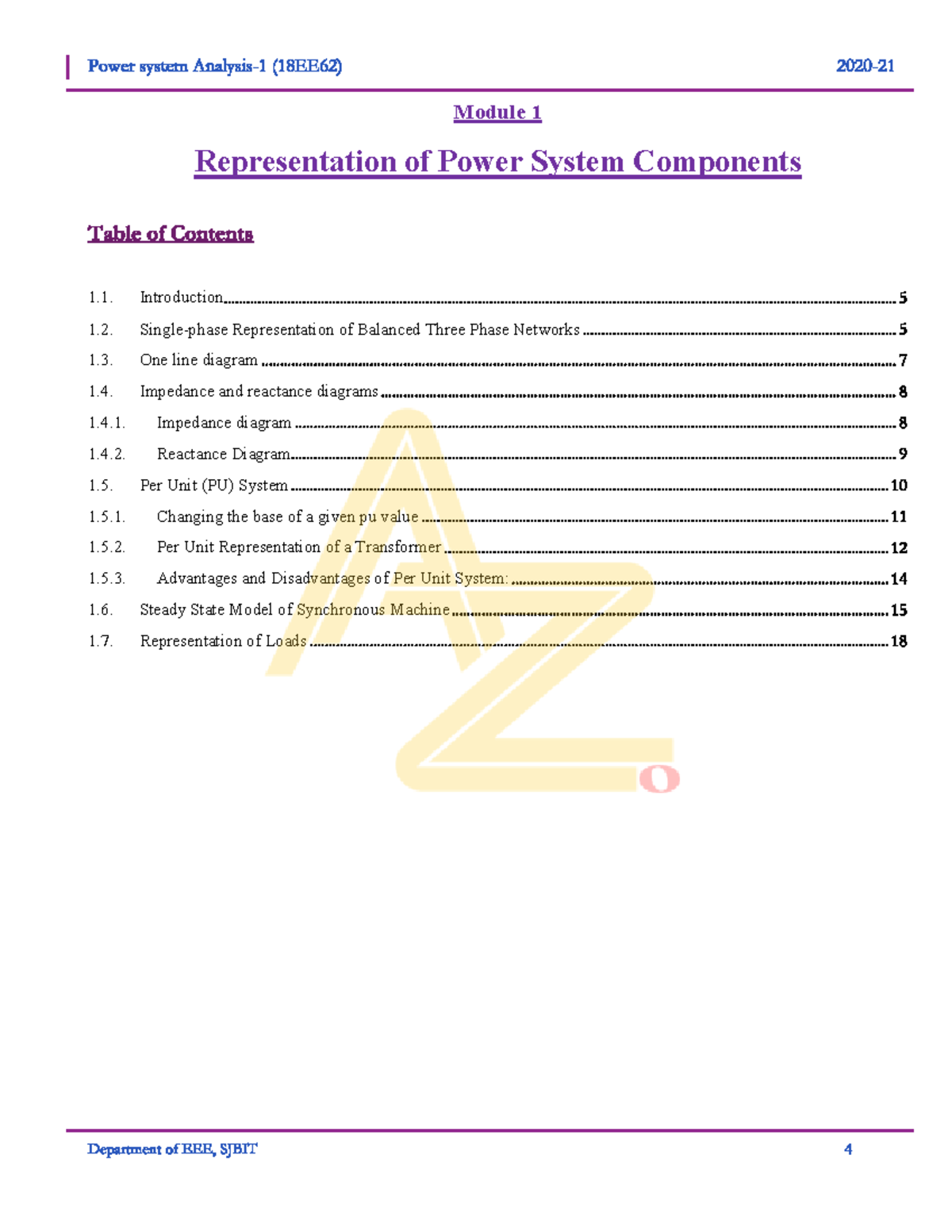 PSA Mod1@Az Documents - Module 1 Representation of Power System ...