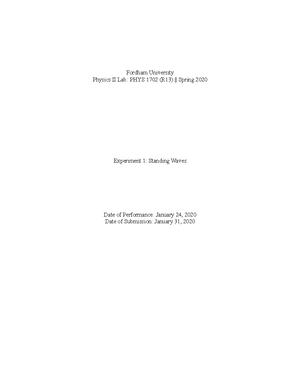 Physics Lab II Lab #4 - lab paper - Fordham University Physics Lab II: PHYS 1512 R Spring 2020 ...