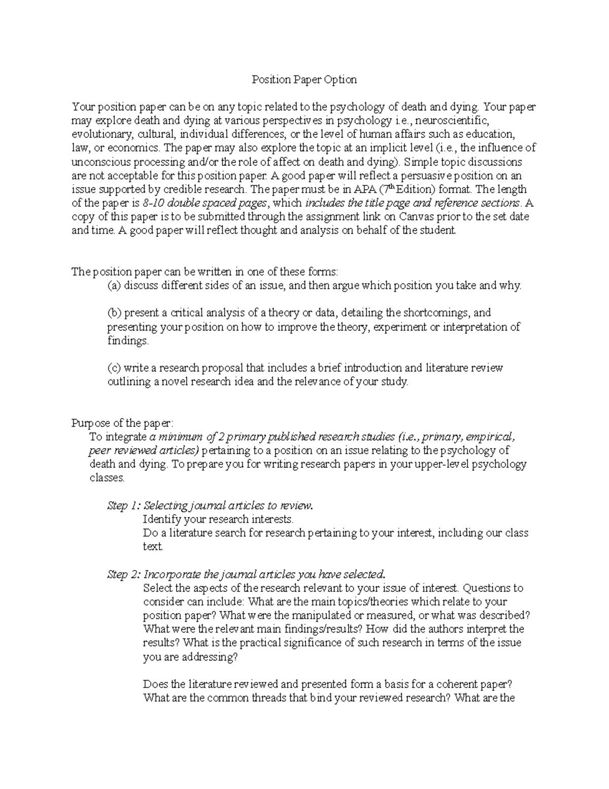 207Position Paper - Your paper may explore death and dying at various ...