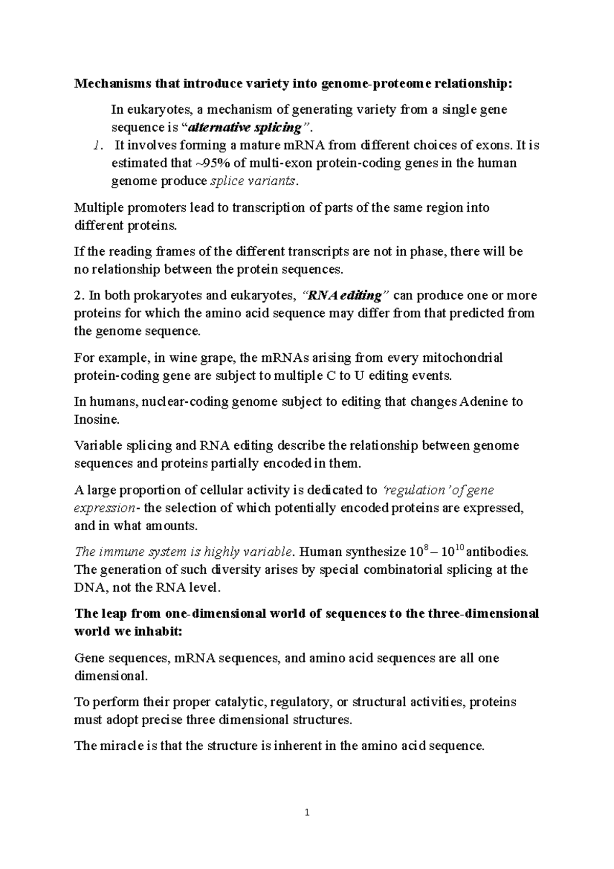 Proteomics 2 - Mechanisms that introduce variety into genome-proteome ...