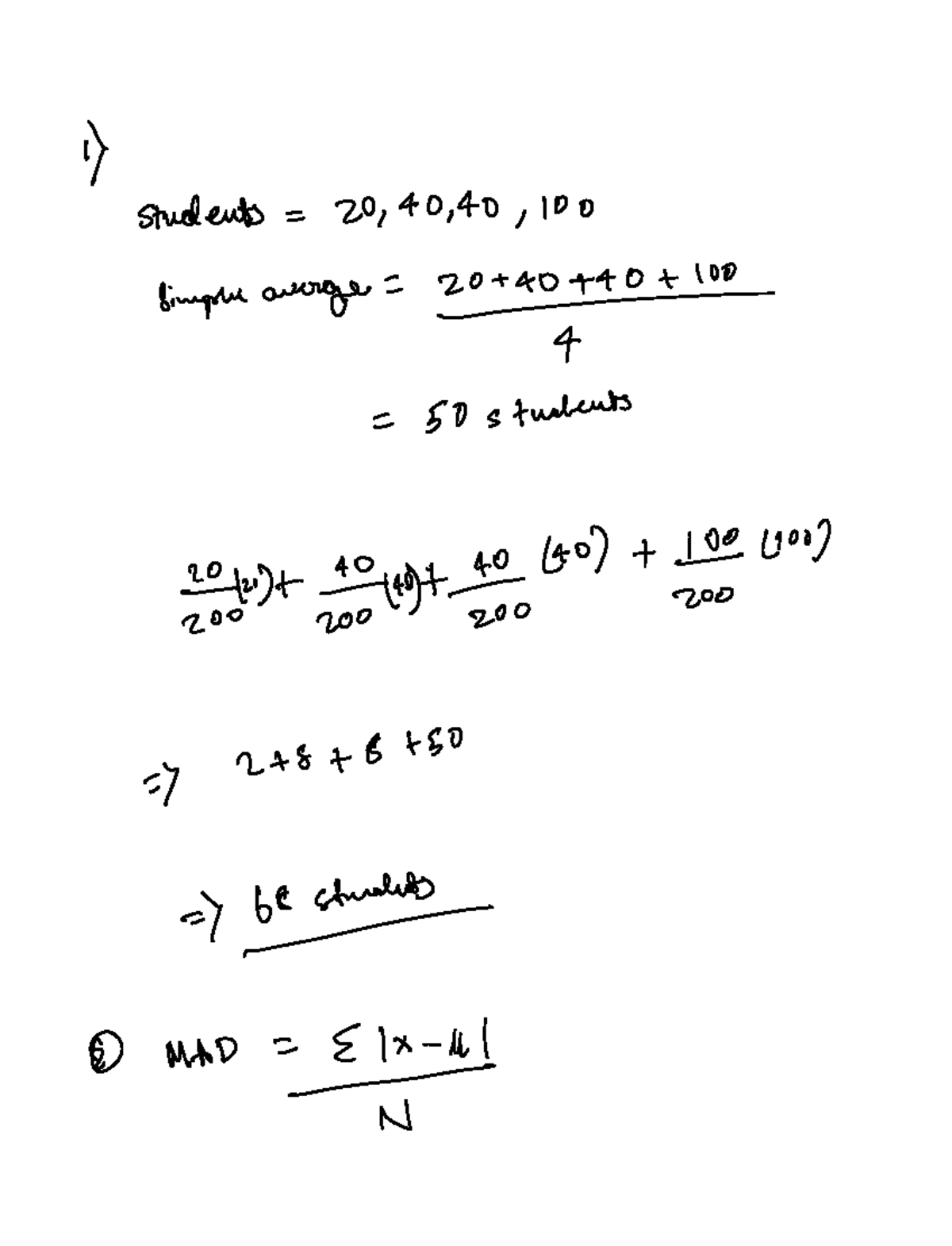 Hw2 2 - Detailed work with elaborate steps - I students 20 40, 100 Simple avenge 20 40240 101 50 ...