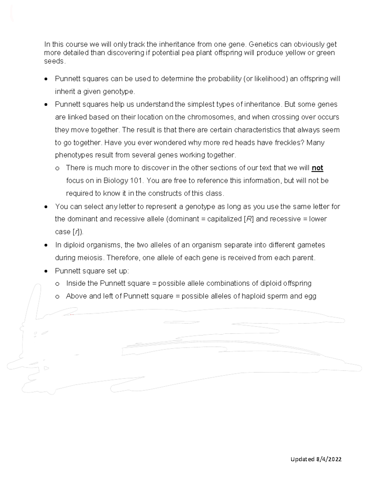Patterns of Inheritance - Updated 8/4/ In this course we will only ...