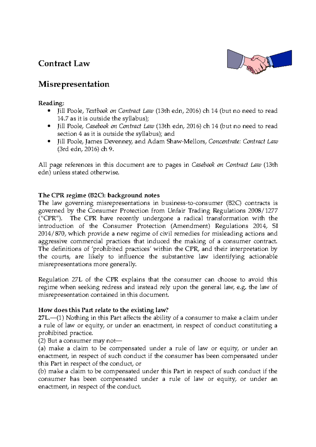 Misrepresentation - Contract Law Misrepresentation Reading: Jill Poole ...