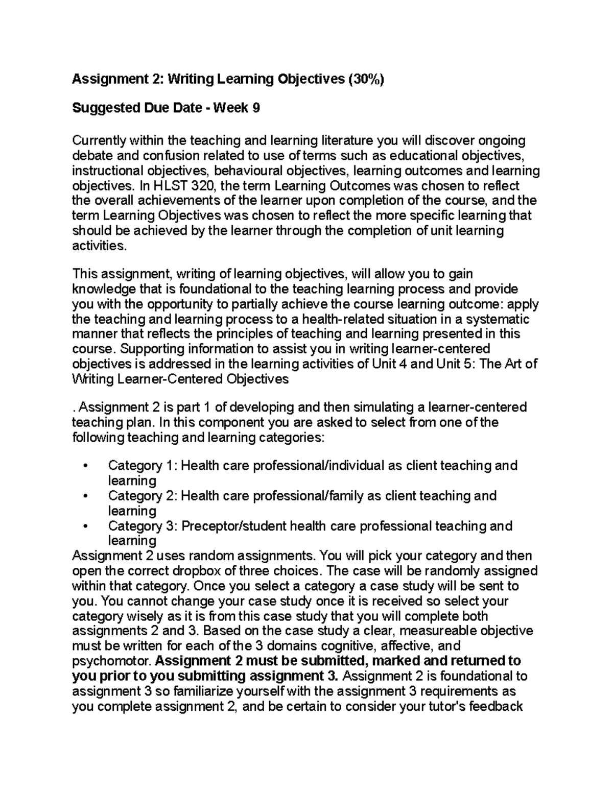 Criteria A2 - Assignment 2: Writing Learning Objectives (30%) Suggested ...