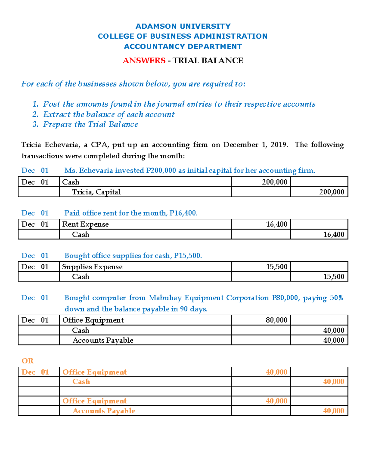 (08) Answers Trial Balance - COLLEGE OF BUSINESS ADMINISTRATION ...