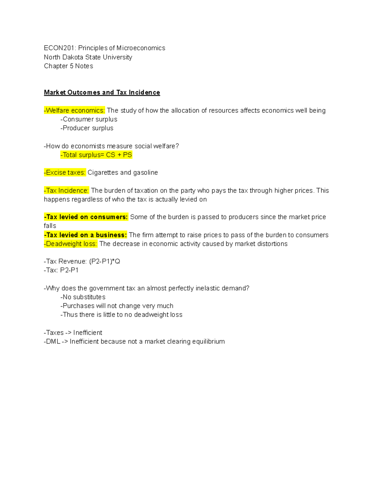 ECON Chapter 5 - Markets and Taxes - ECON201: Principles of ...