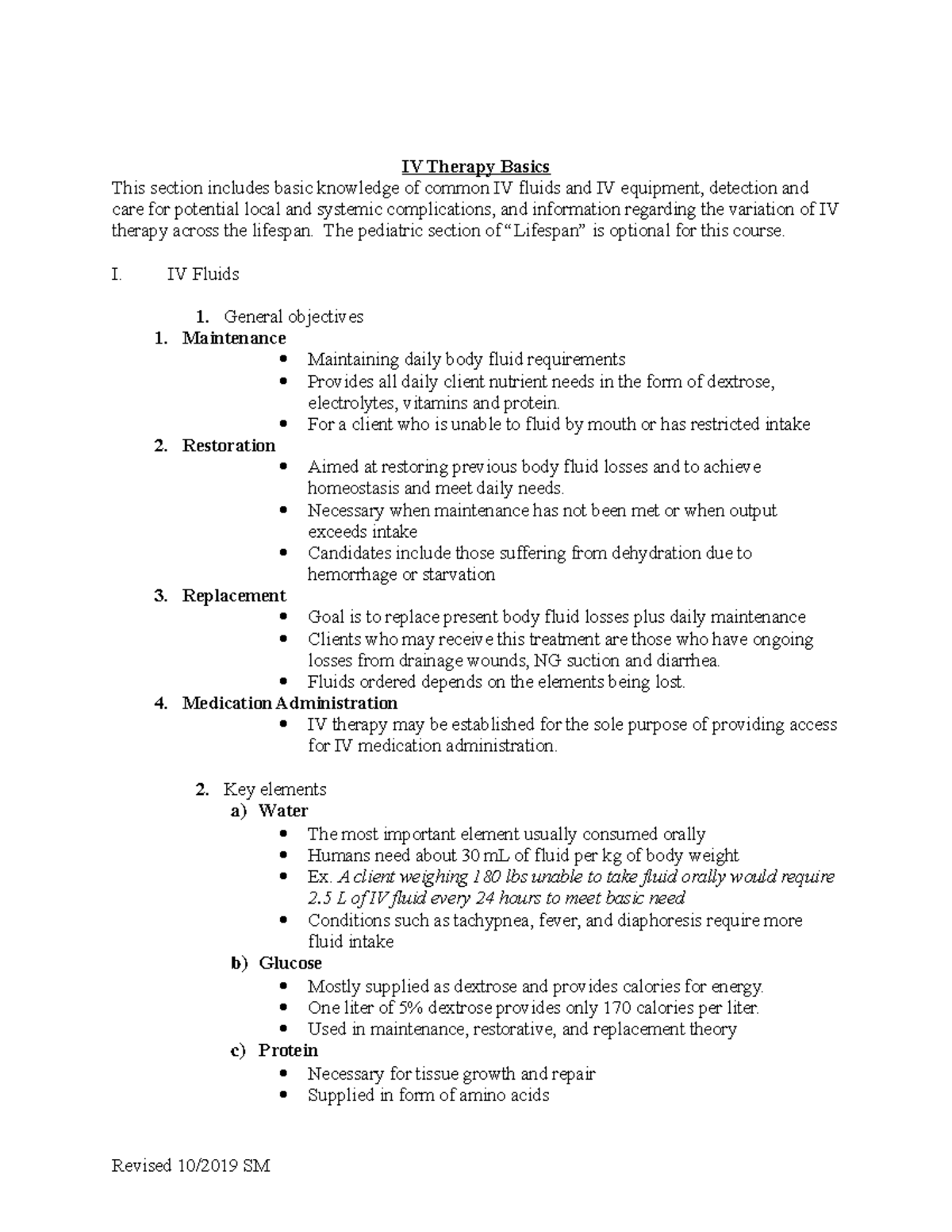 IV outline - notes - IV Therapy Basics This section includes basic ...