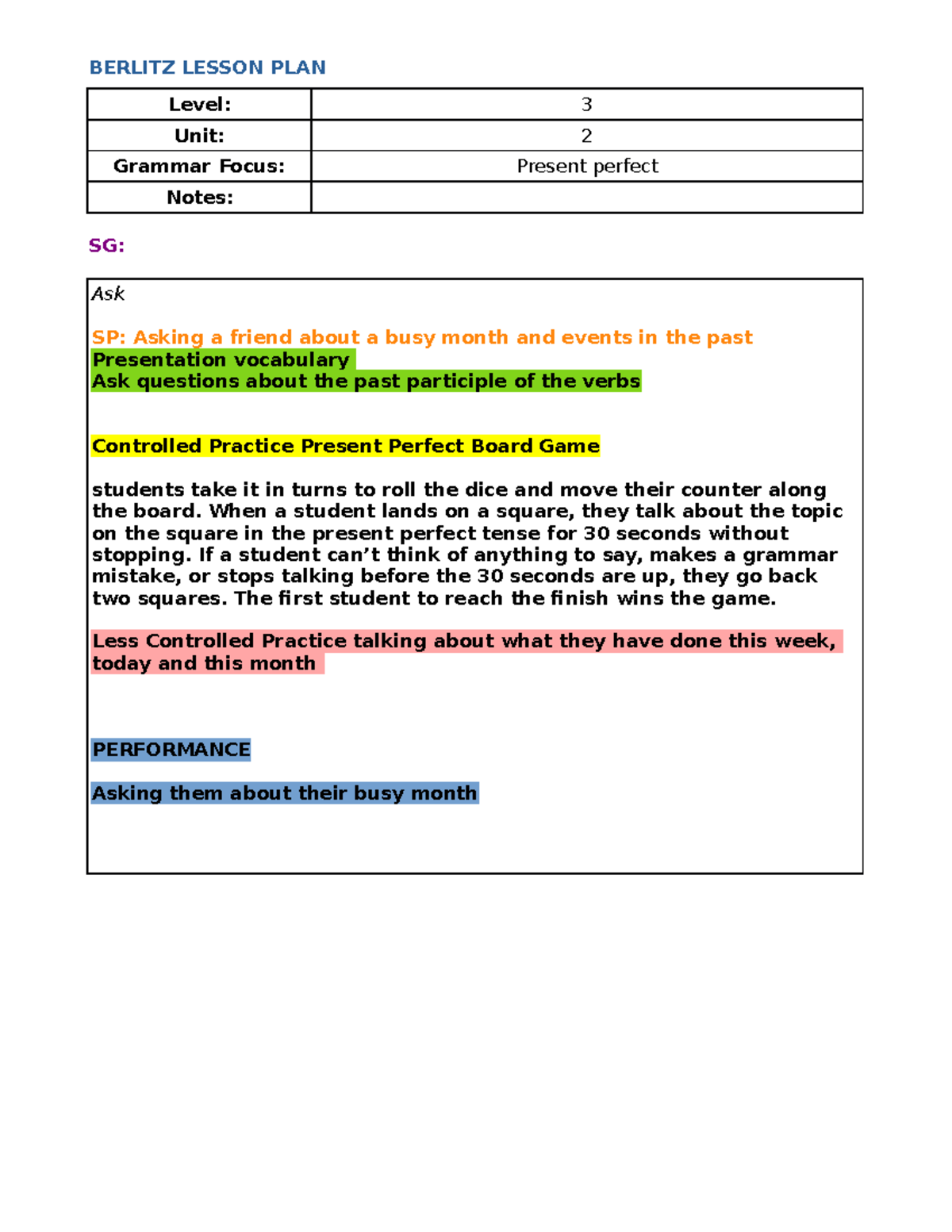 Lesson-Plan - apuntes de ingles para estudiar - BERLITZ LESSON PLAN ...